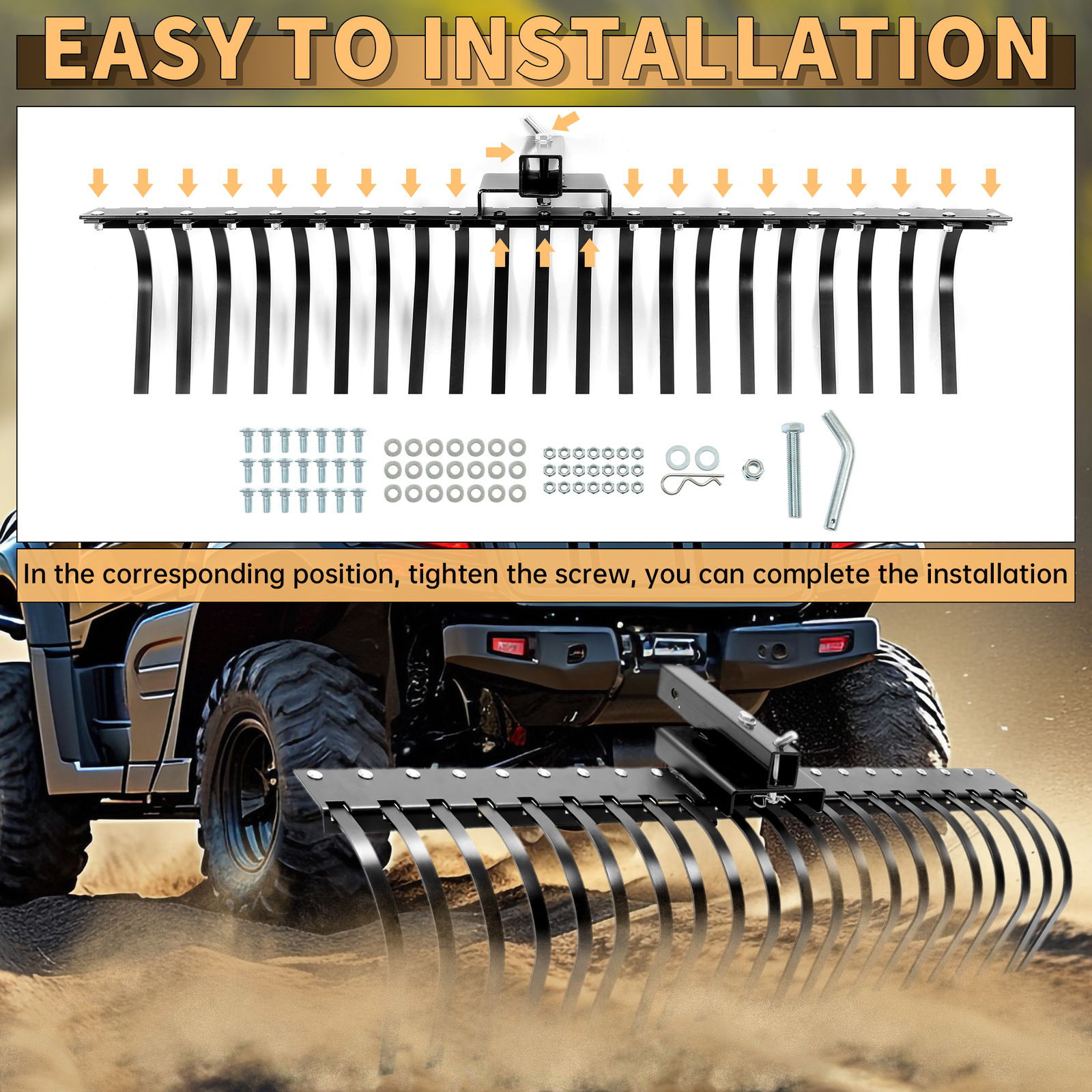 60'' 3 Point Landscape Rock Rake Steel for Category 1 Compact Tractors ...