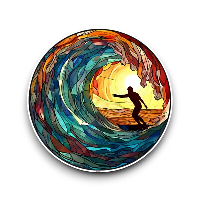 LARGE Surfer Surfing Wave Stained Glass Window Design Opaque Vinyl ...