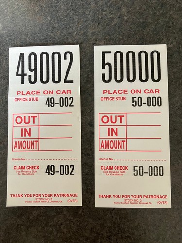 Box of 3-Part Parking-Valet Tickets Numbered 49002-50000 | eBay