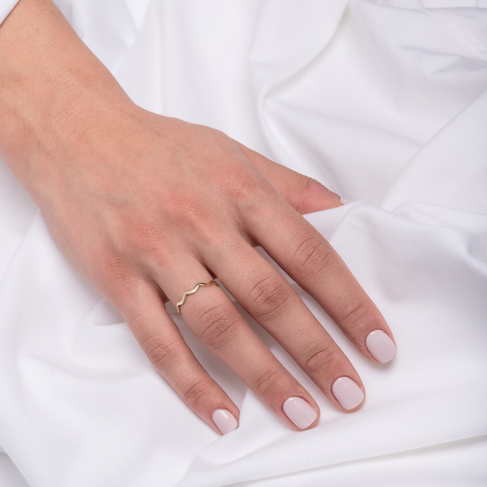 Flat Wavy Ring/Zig Zag Ring/Ripple Ring/14K Gold Thin Wavy Ring/Stacking Ring | eBay