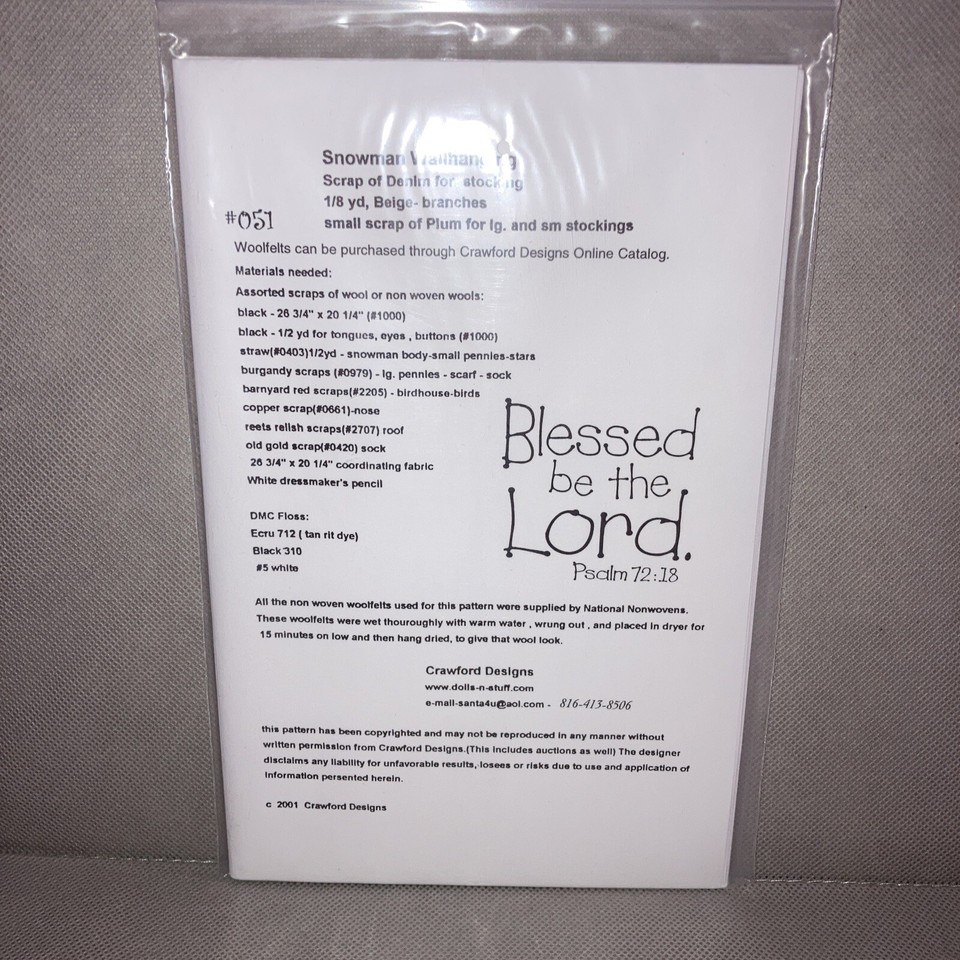 VICTOR SNOWMAN WALLHANGING APPLIQUE WOOLFELT QUILT PATTERN-DOLLS 'N ...