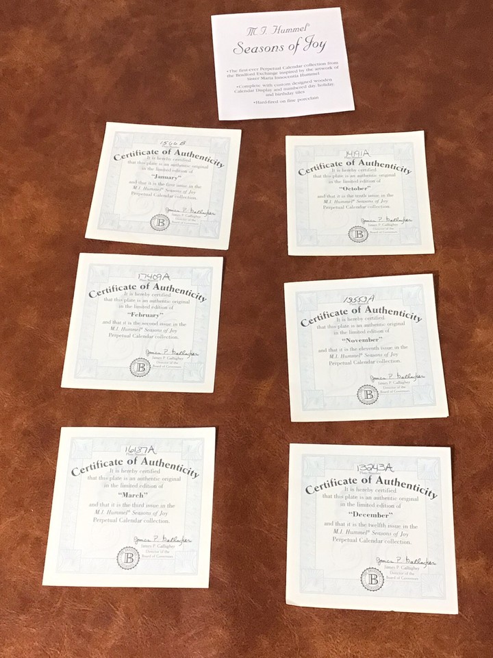 VTG M.J. Hummel Seasons of Joy Perpetual Wood Calendar Tiles, 12 Plates ...