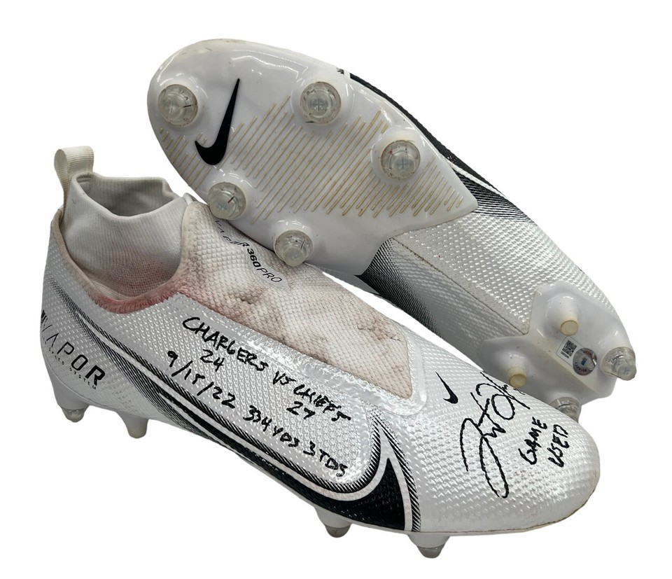 Justin Herbert Signed Cleats "Game Used 2022 vs Chiefs/334yds/3 TDs ...