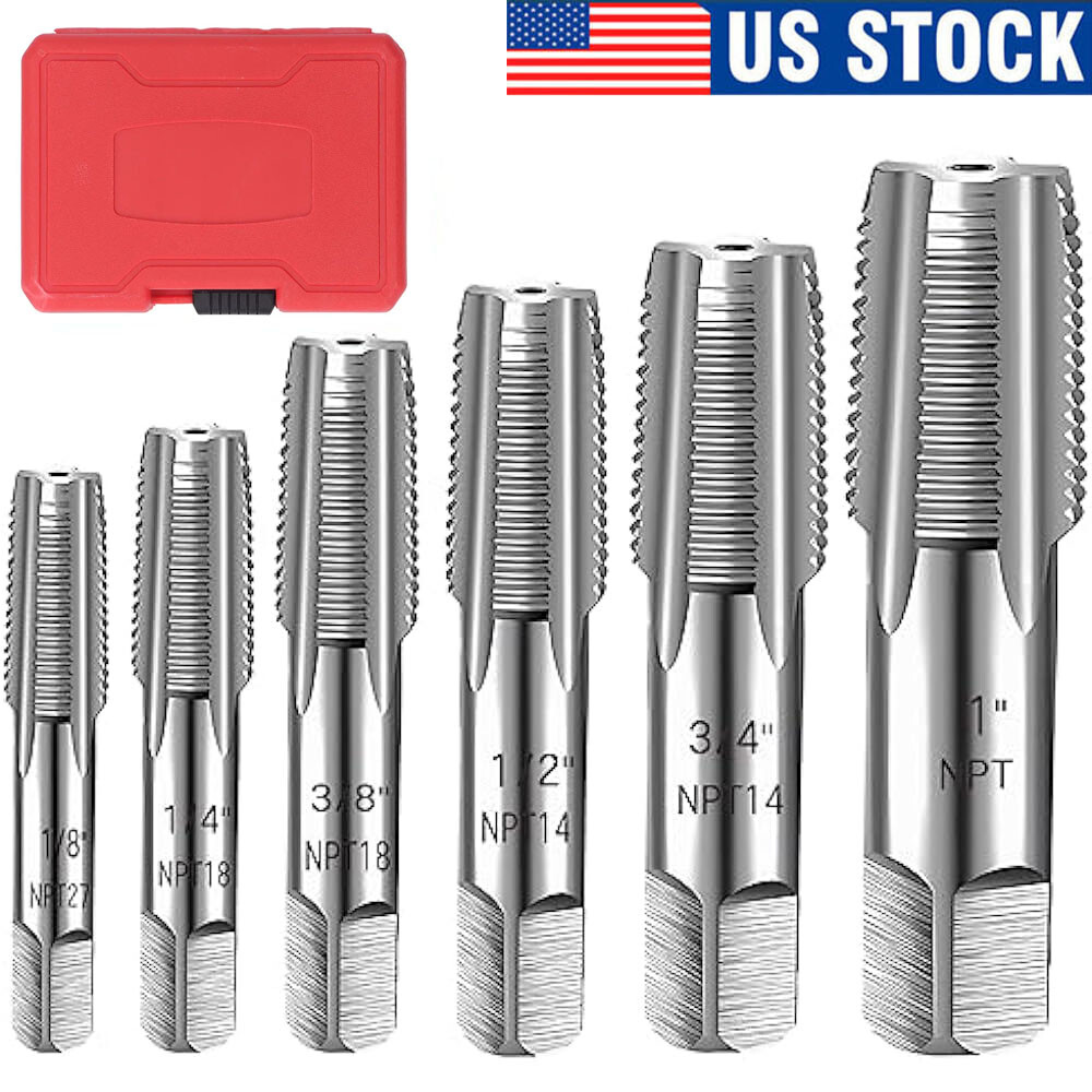 6 Pc Carbon Steel NPT Pipe Tap Set 1/8",1/4",3/8",1/2",3/4",1" Size ...