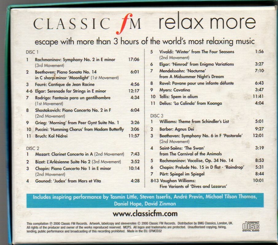Classic FM: Relax More (triple CD boxset 2000) the World's most ...