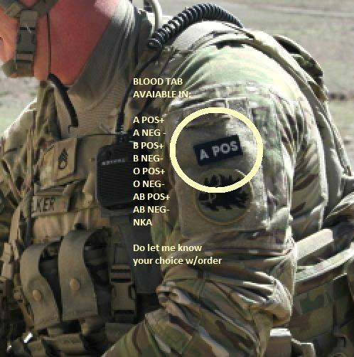 Military Blood Type MILITARY RANGE Patch Blutgruppe A NEG VELCRO SAND