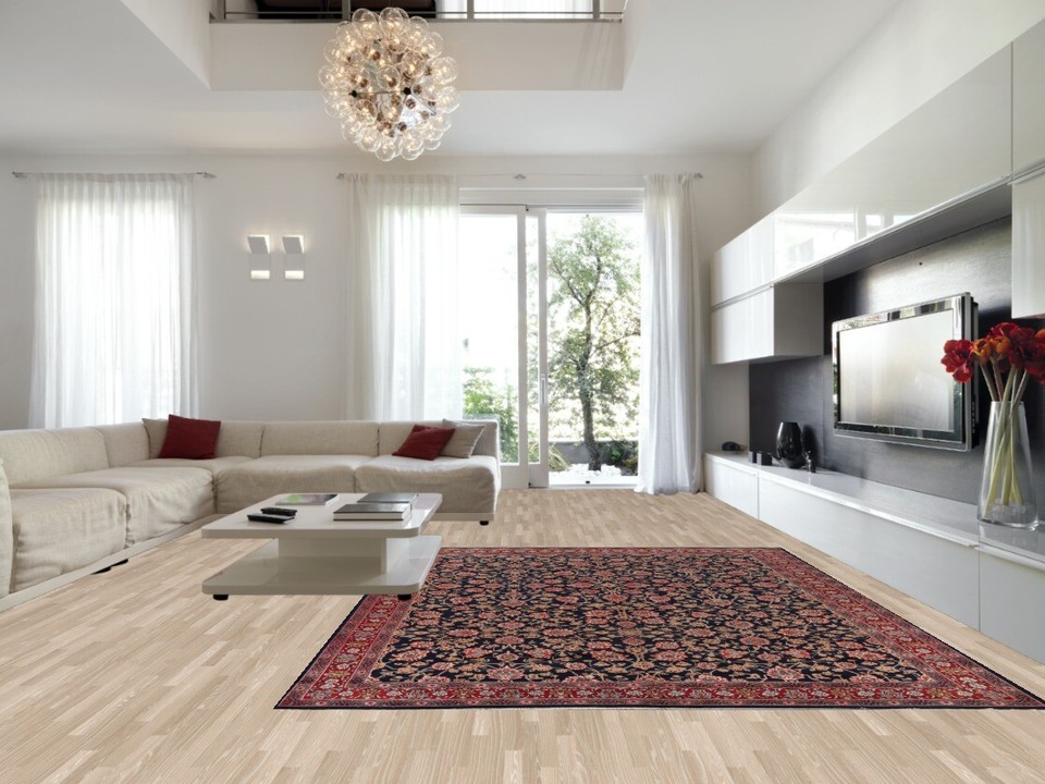 Vegetable Dye Floral Navy Blue/ Rust Mood Vintage Handmade Room Size ...