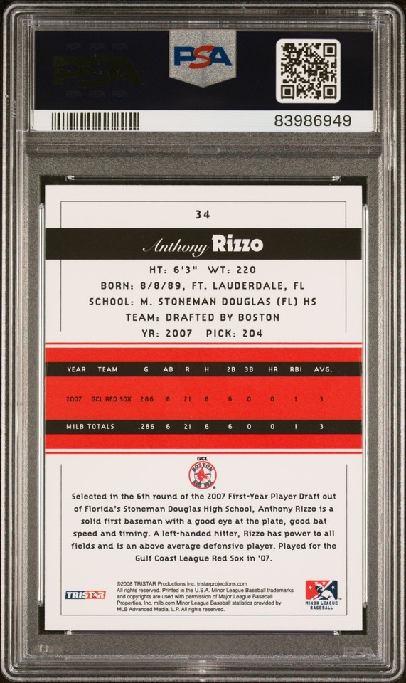 2008 Tristar Projections 34 Anthony Rizzo Autograph - PSA/DNA | eBay