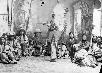 WASHAKIE NATIVE AMERICAN SHOSHONE CHIEF IN COUNCIL FEATHERS PIPE 5X7 ...