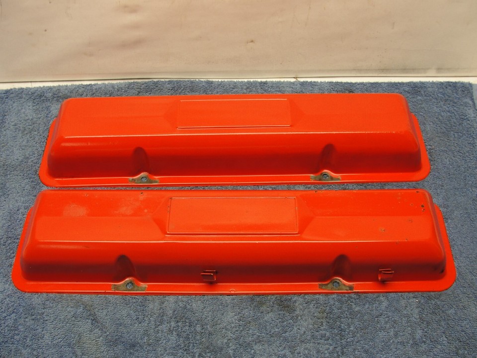 (2) Chevy 327 Valve Cover Set | Orange | Genuine OEM | Small Block ...