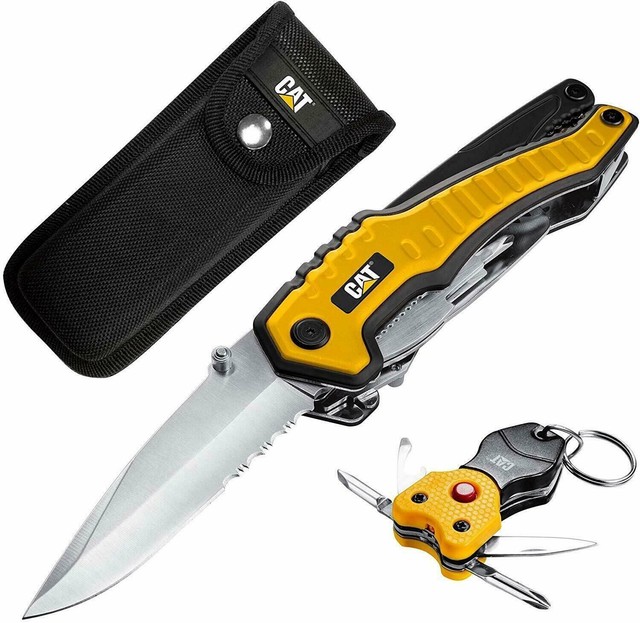 CAT BRAND 2pc 5 N 1 Multi Tool Stainless Steel & Mini Keychain Gift Set ...