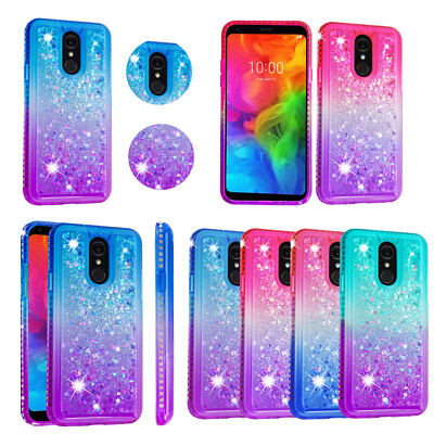 For LG Q7 Case,Q7 Plus Glitter Liquid Sparkle Bling Floating Diamond ...