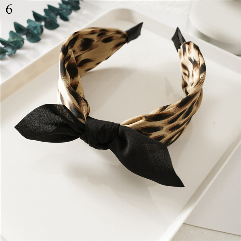 Women's Bow Knotted Widened Headband Dots Leopard Print Rabbit Ears ...