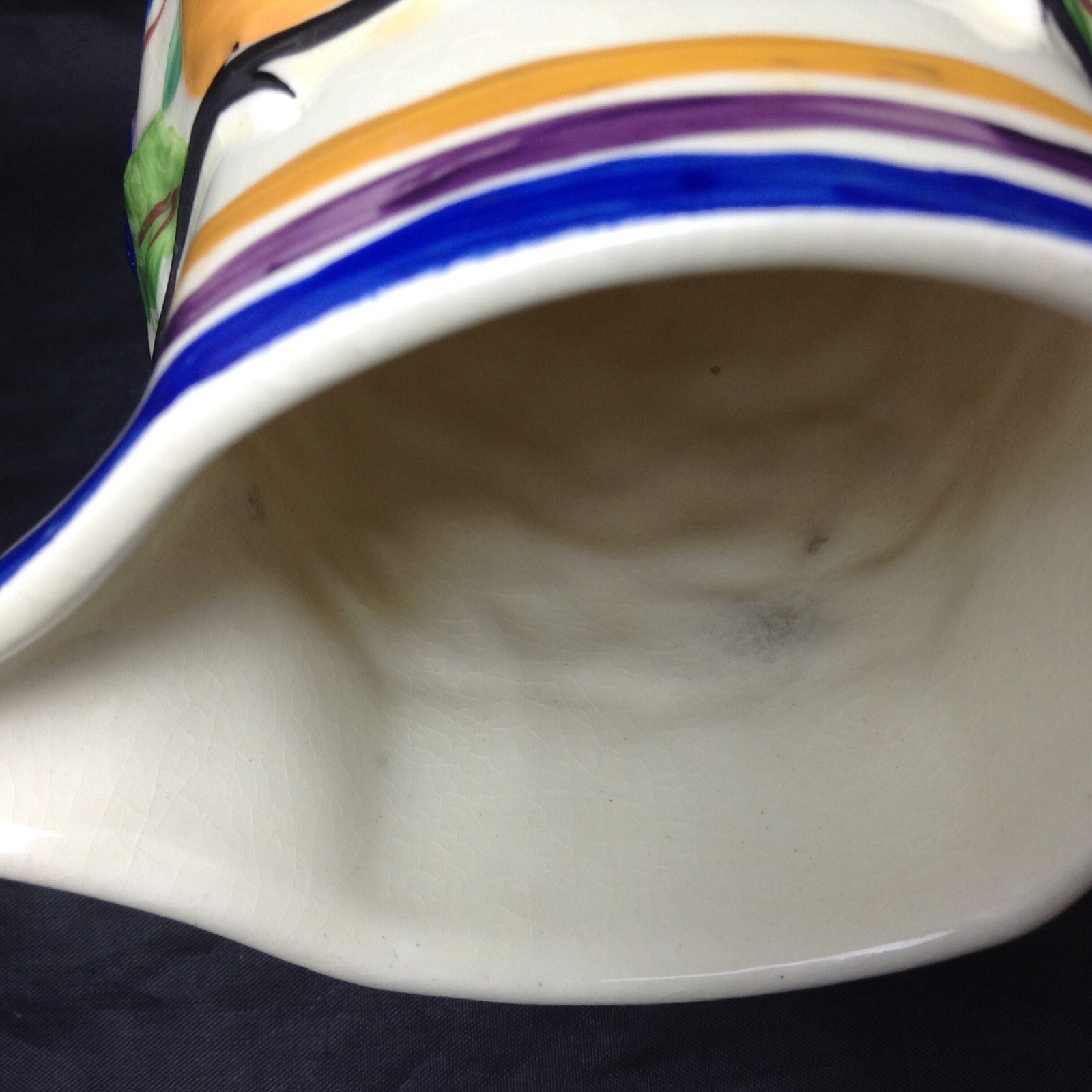 Czechoslovakia Bern .75 lt Pottery Creamer Pitcher Vtg White Blue Fruit ...