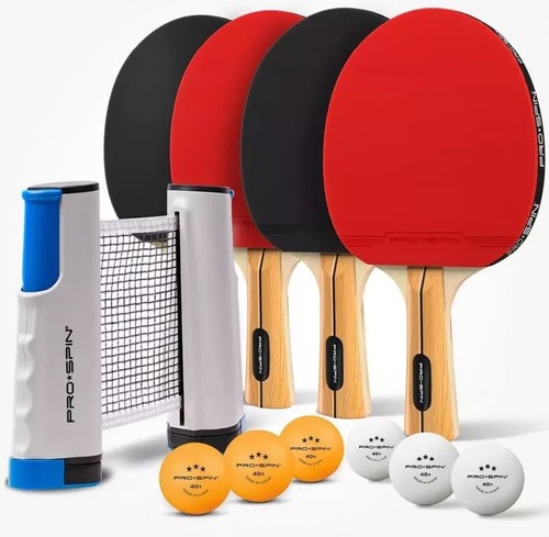 PRO-SPIN All-in-One Portable Ping Pong Paddle Set 4-Player Table Tennis ...