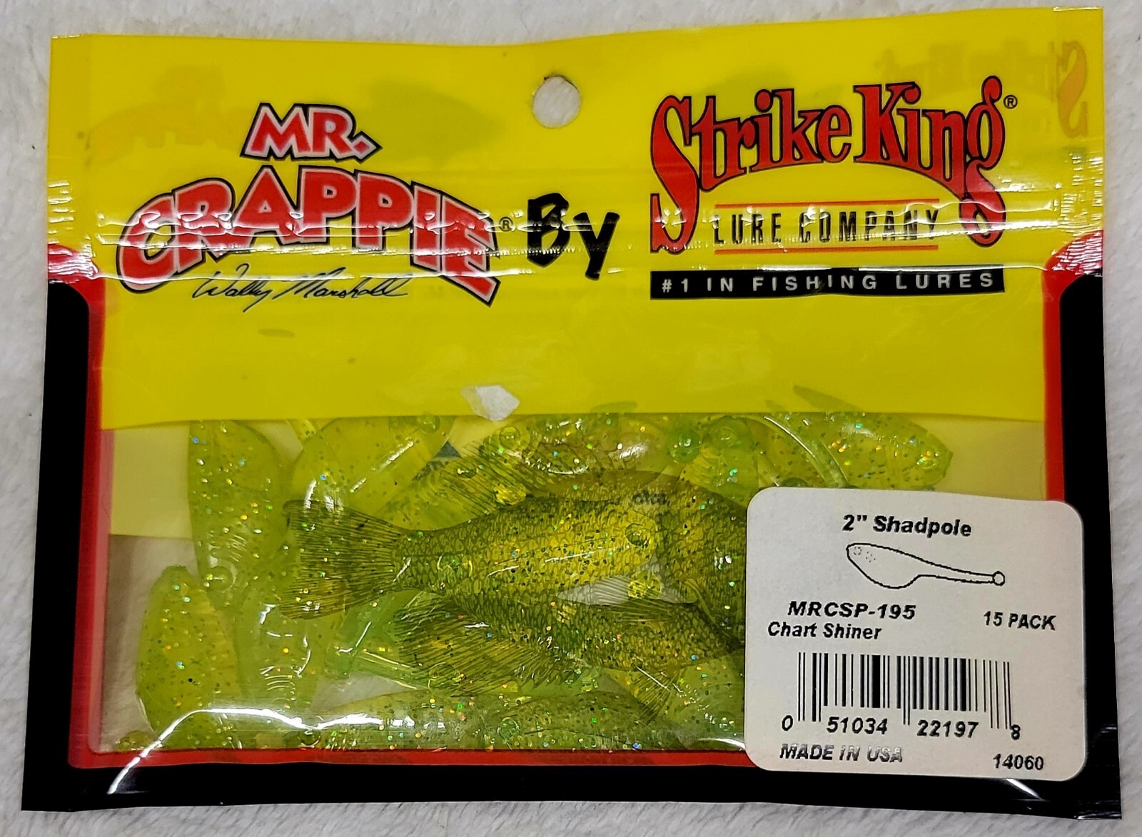 Strike King Mr. Crappie 2" Shadpole MRCSP-195 Chartreuse Shiner 15pk | eBay