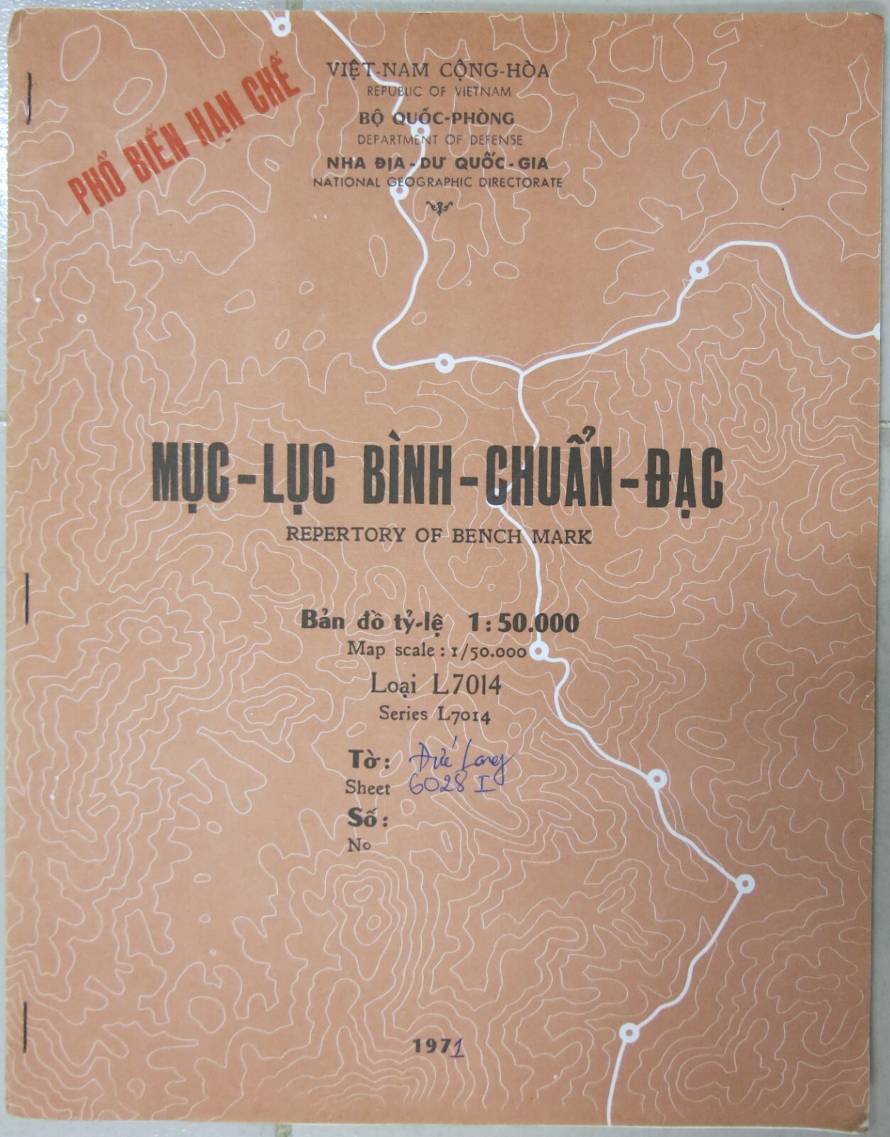 Vietnam VNCH 1971 Restricted Issued Map Repertory of Bench Mark Đức ...