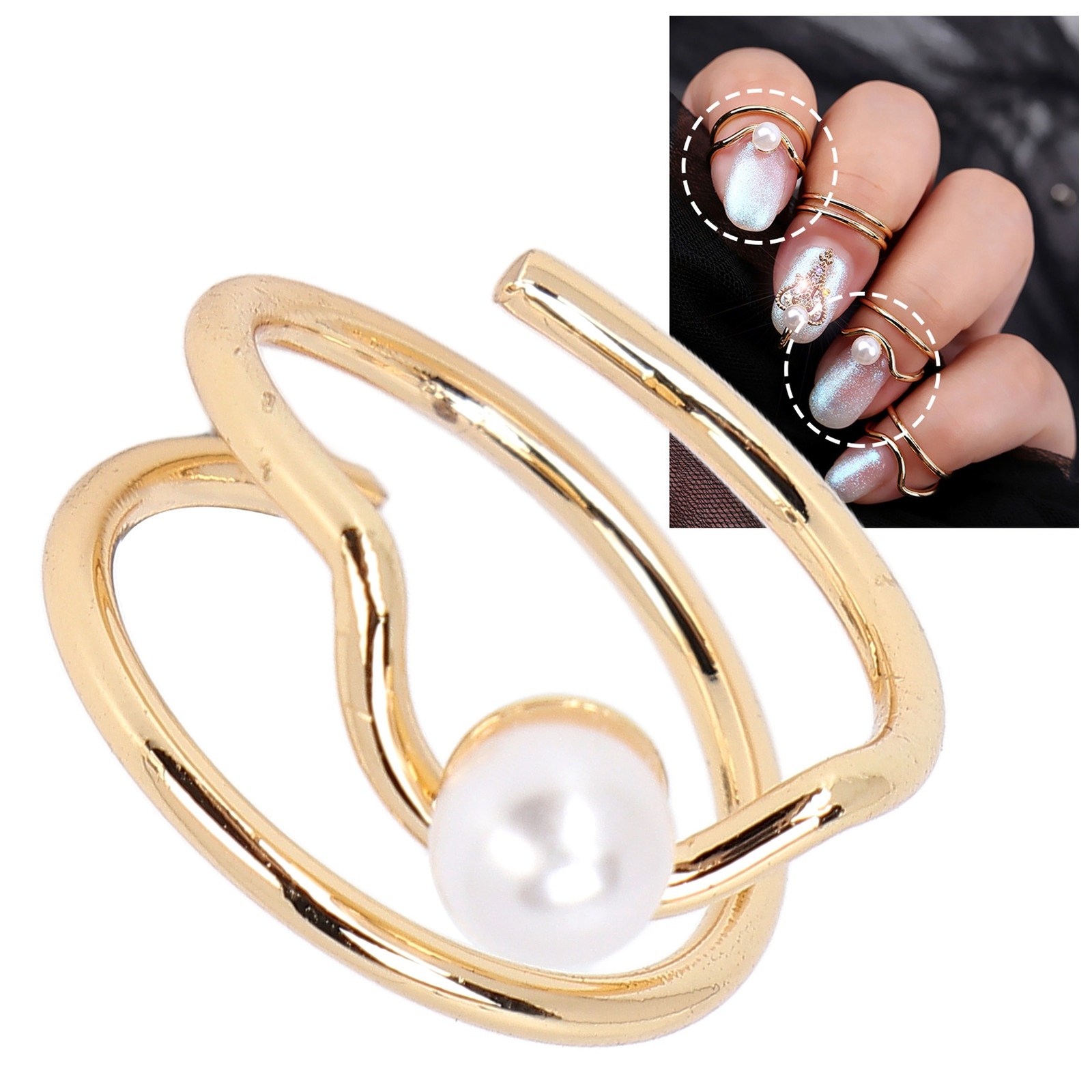 (3052 Gold)Pearl Finger Nail Knuckle Rings Stylish And Simple Copper ...