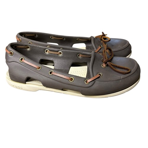 Crocs Women’s Size 7 Beach Line Boat shoes nautical loafer Brown Ivory ...