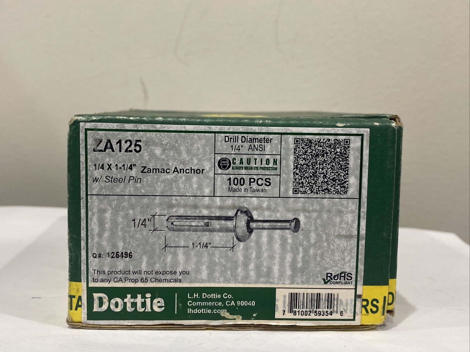 (A) Dottie ZA125 1/4”-1-1/4” Zamac Anchor W/ Steel Pin 1/4 ANSI (Box Of ...