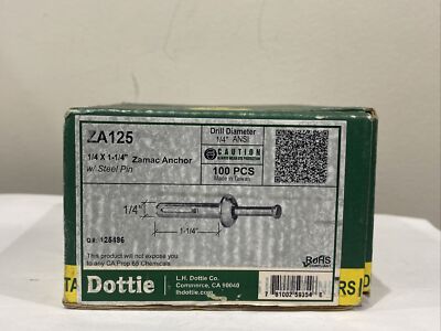 (A) Dottie ZA125 1/4”-1-1/4” Zamac Anchor W/ Steel Pin 1/4 ANSI (Box Of ...