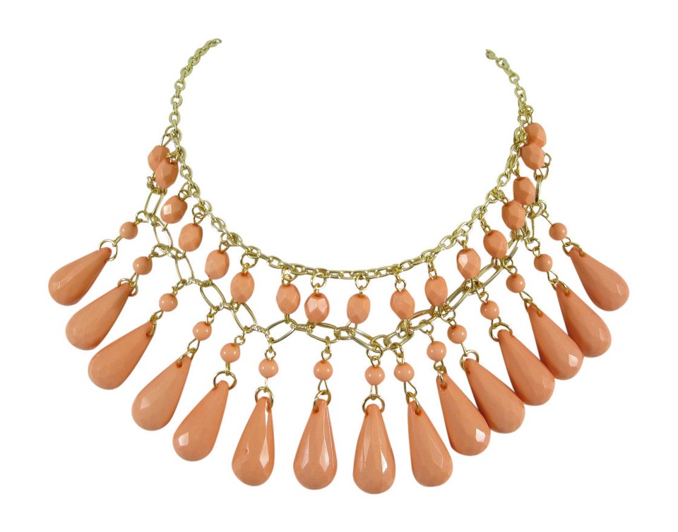 Peach Colored Beaded Statement Necklace #N2403 | eBay