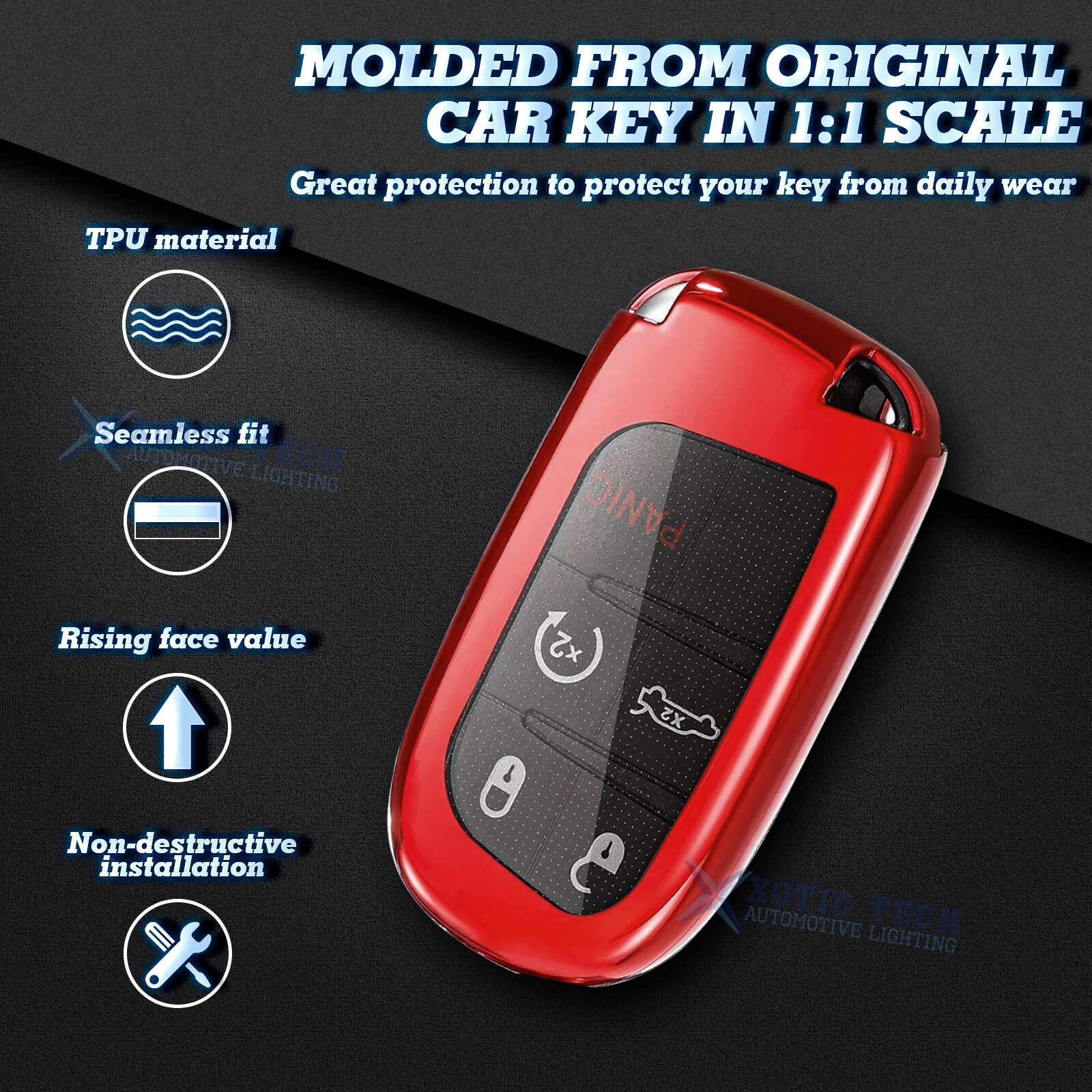 Red Full Seal TPU Remote Key Cover Keyless Fob Shell For Dodge Journey ...