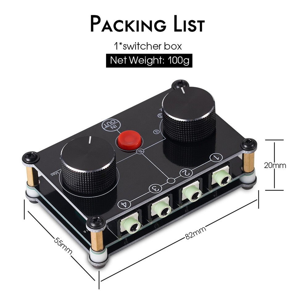 4-Way Stereo Audio Selector Switch Box 3.5mm AUX Speaker Headphone Jack ...
