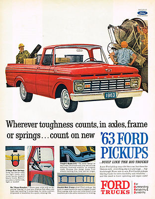Vintage 1963 Magazine Ad Ford Pickup Trucks Toughness Counts & Hugh ...