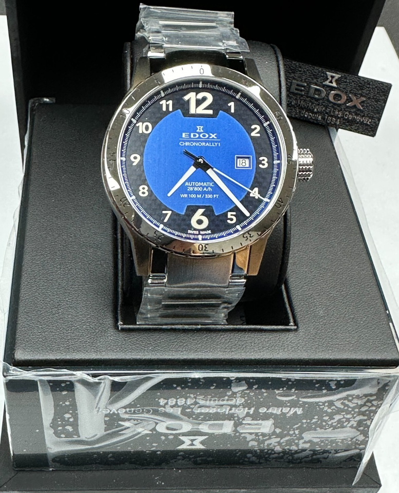 EDOX 80094 3NM BU1 Chronorally 1 Automatic Blue Dial Swiss Men's Watch ...