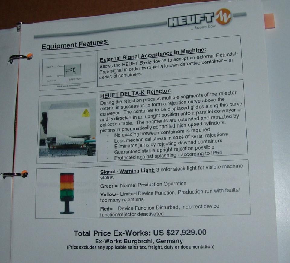 Heuft Basic 1 intelligent bottle rejection system | eBay