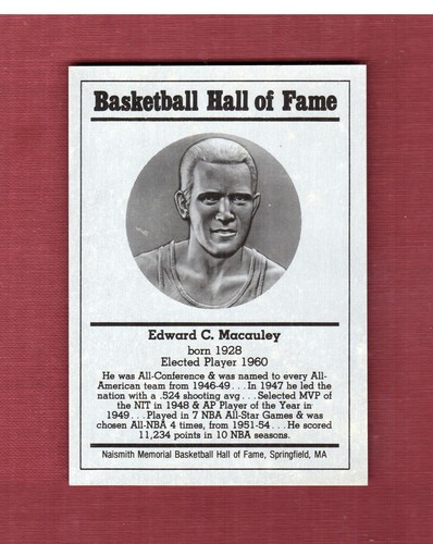 ED MACAULEY, Celtics ~ 1/999 metallic plaque card | Basketball Hall of ...