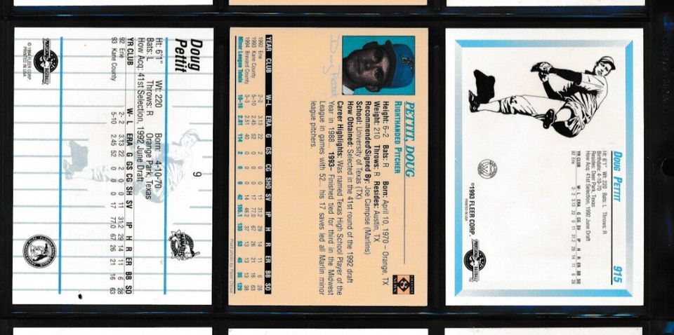 Lot (3) Doug Pettit 1995 Sea Dogs 1994 ProCards #9 1993 #915 (HZ89 ...