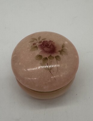 VINTAGE SMALL ROUND PINK ALABASTER PILL OR RING TRINKET HOLDER FOR ...
