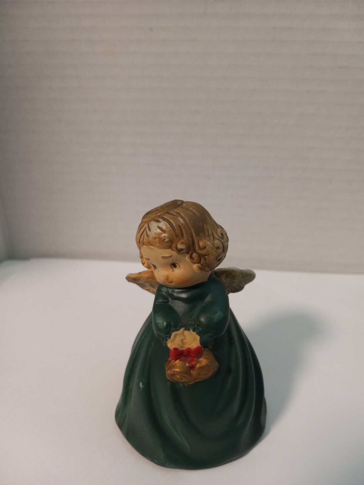 Vintage Ceramic Christmas Angel Bell with Green Dress Holding Bells 4 ...