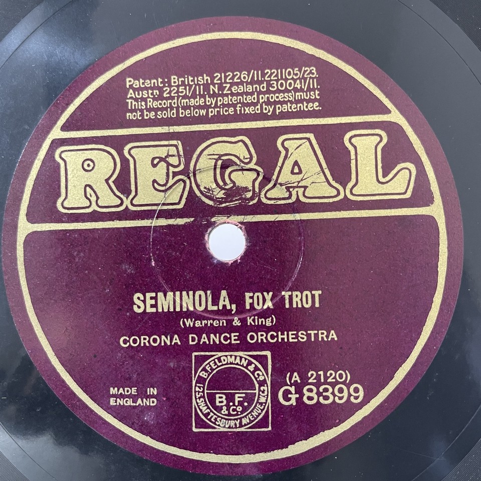 Regal 78rpm Record Seminola Fox Trot Corona Dance Orchestra Vintage ...
