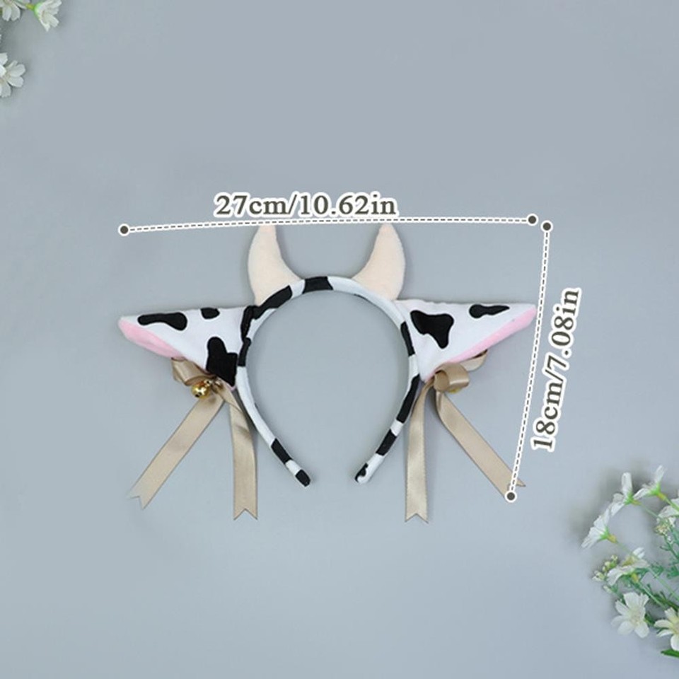 Halloween Cow Ears Headband Furry Cartoon Hairband With Bells Ribbon ...