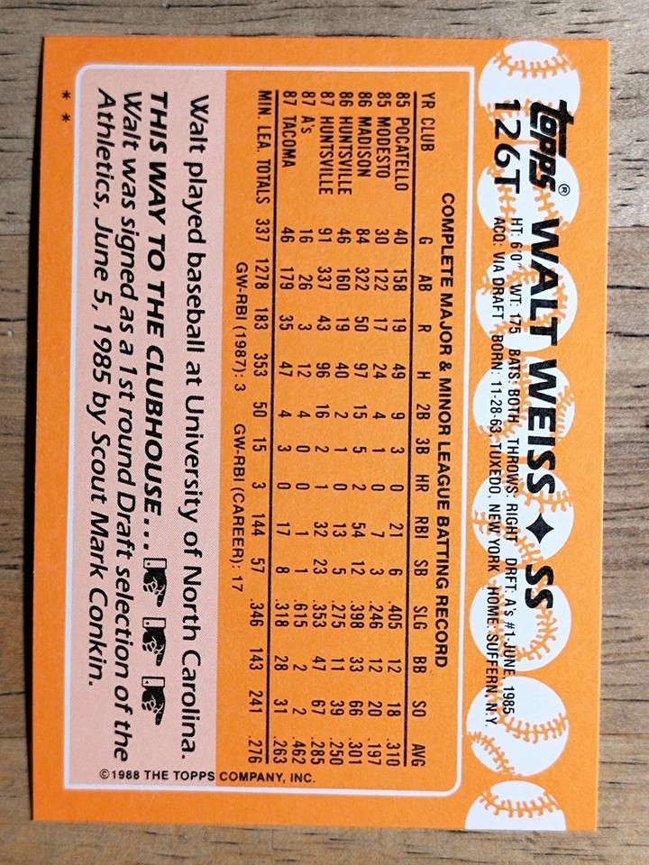 1988 Topps Traded #126T Walt Weiss XRC | eBay
