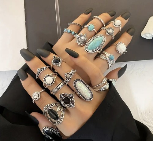 Boho Rings (20) Bohemian Style Stacking Ring Set Boho Chic Vintage ...