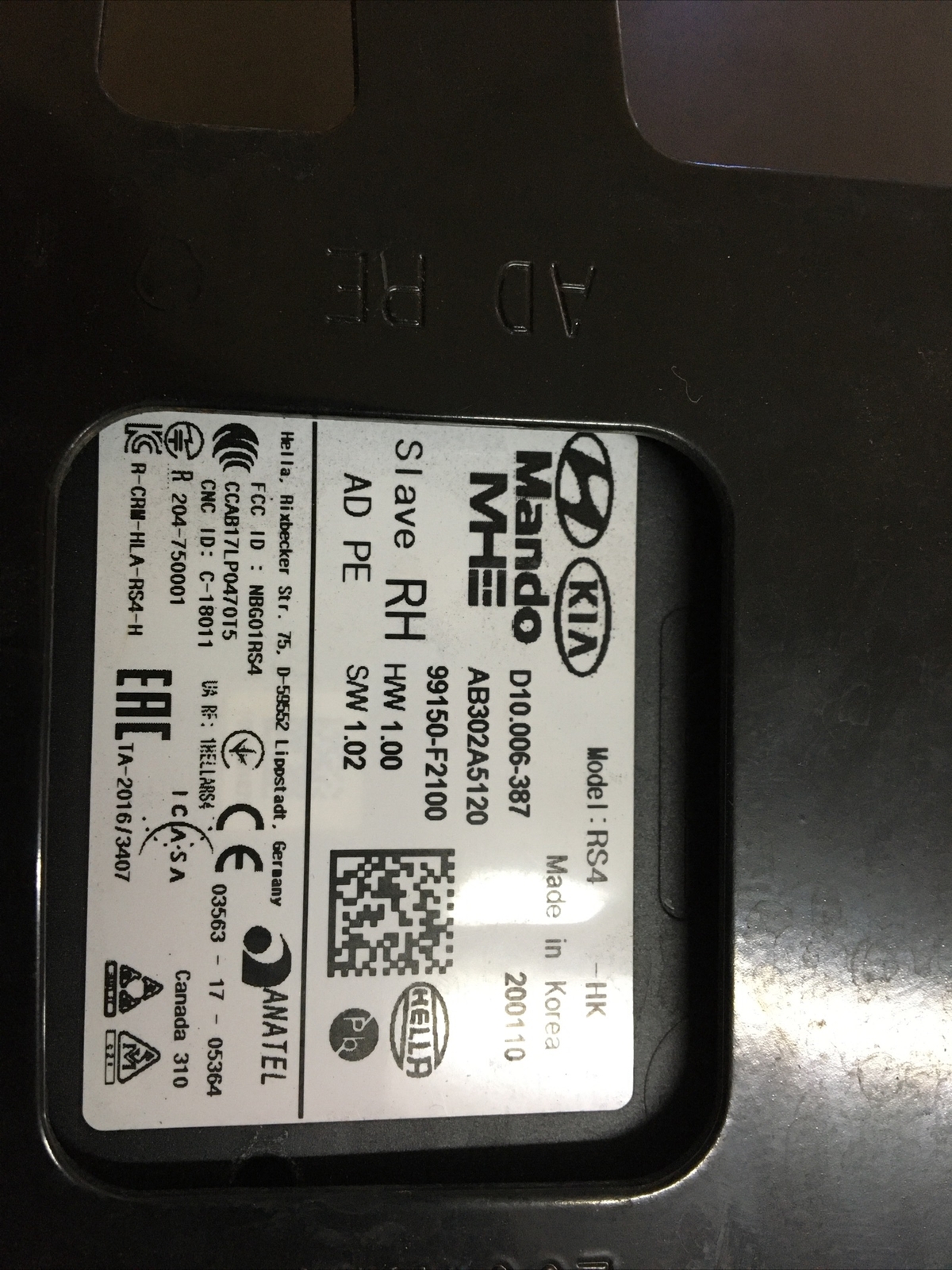 2019 2020 Hyundai Elantra Blind Spot Radar Sensor Right OEM 99150-F2100 ...