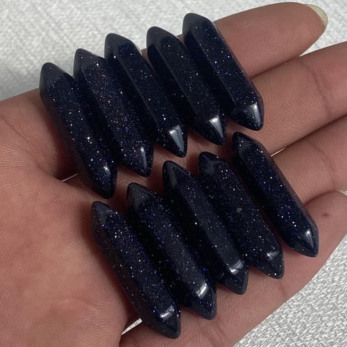 10pcs Blue Gold sand Obelisk Quartz Crystal Wand Double Point reiki ...