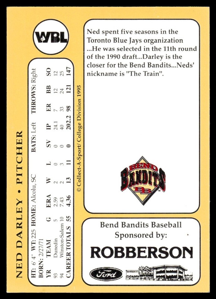 1995 Robberson Ford WBL Ned Darley Bend Bandits #NNO | eBay