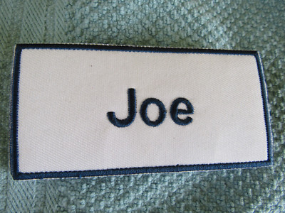 Joe cloth name label patch 4"x2" White w/Blue letters & Blue Border New ...
