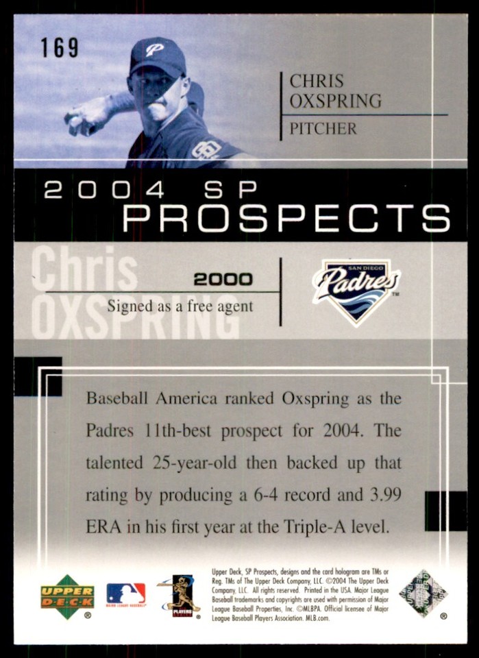 2004 UPPER DECK SP PROSPECTS CHRIS OXSPRING SAN DIEGO PADRES #169 | eBay