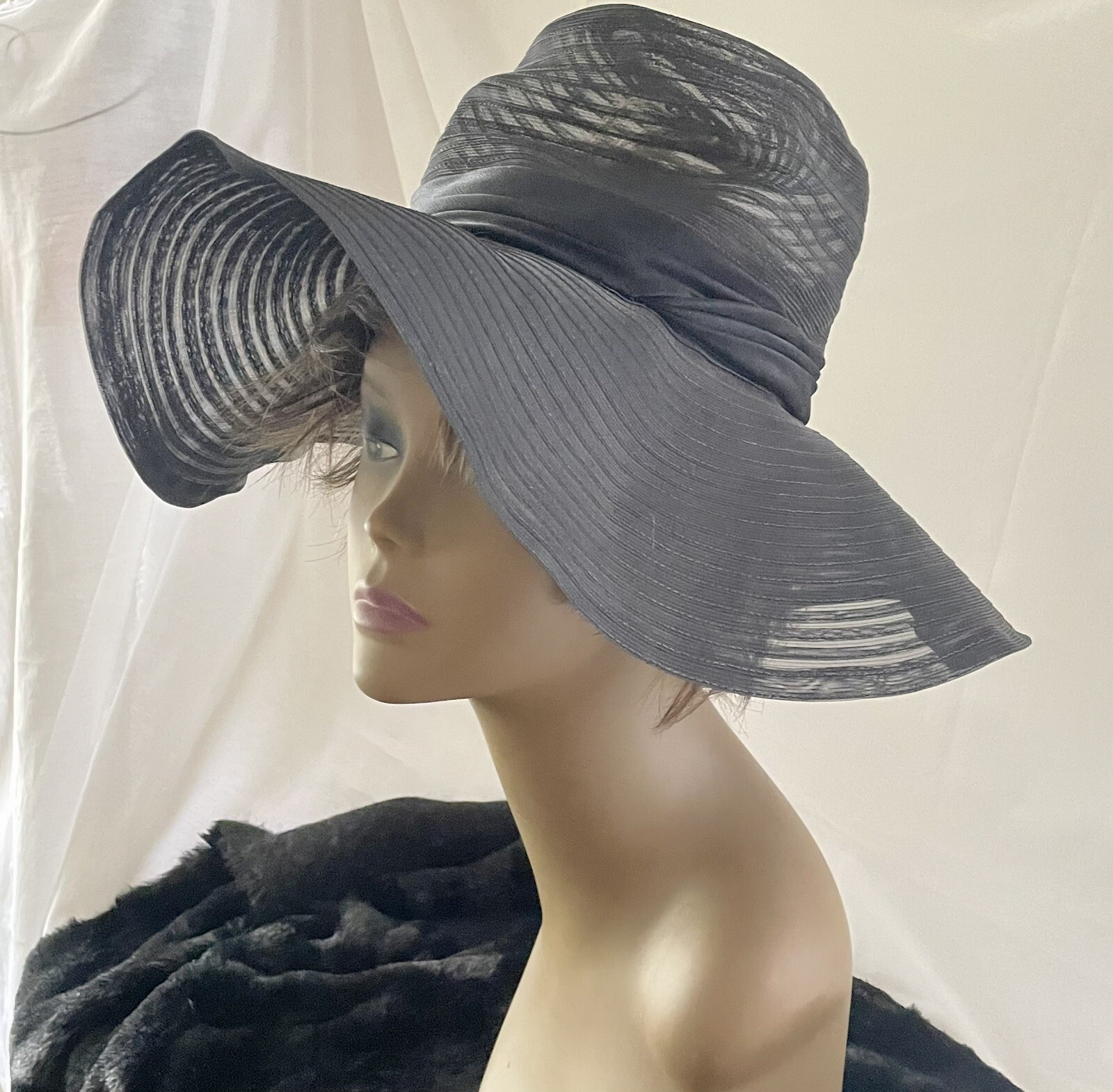 Vintage Leon Bennett Sheer Black Floppy Hat Millinery… - Gem