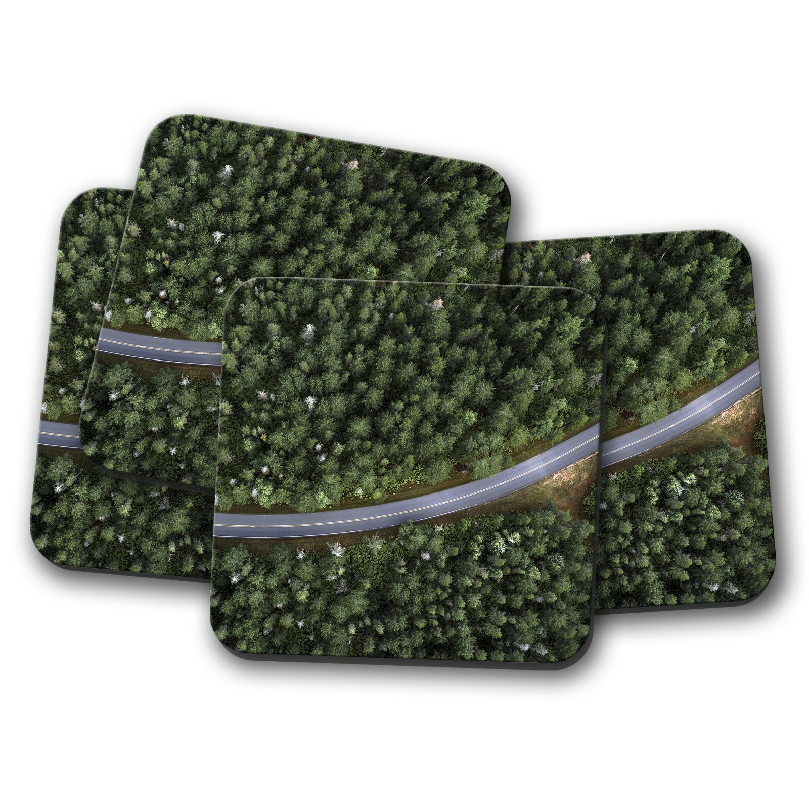 4 Set - Peaceful Forest Road Coaster - Highway Driving Men's Woods Gift ...