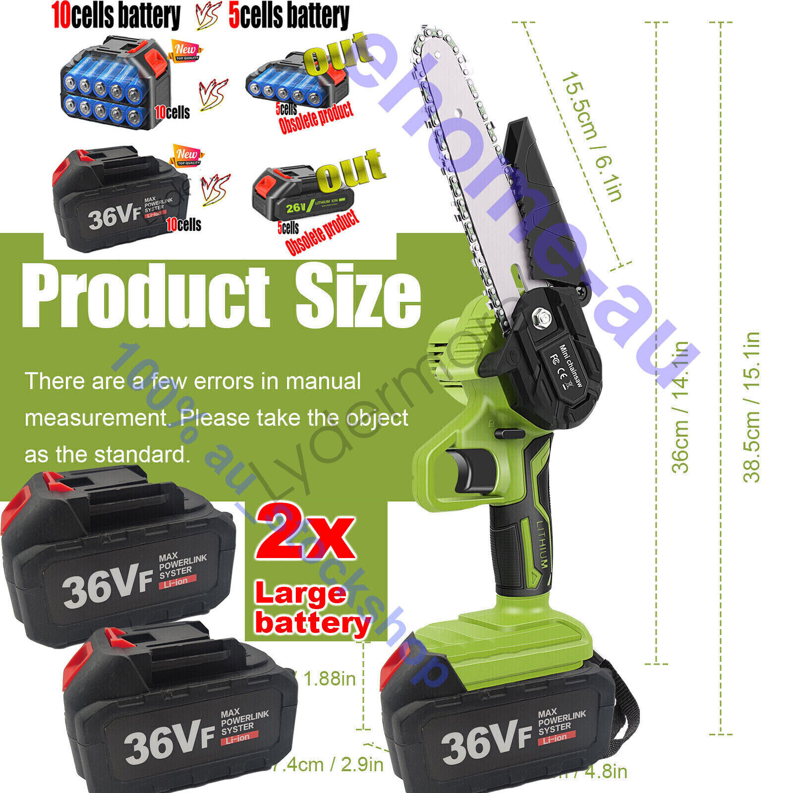6" Mini Cordless Electric Chainsaw 2X Battery-Powered Wood Cutter ...