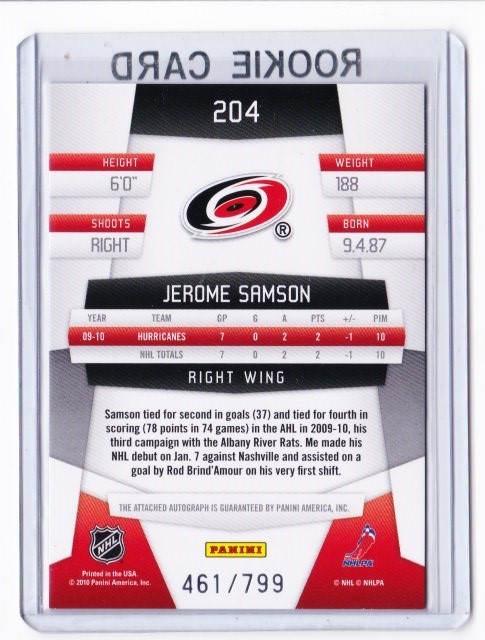 10-11 2010-11 Certified #204 Jerome Samson AUTO Rookie Card 461/799 ...