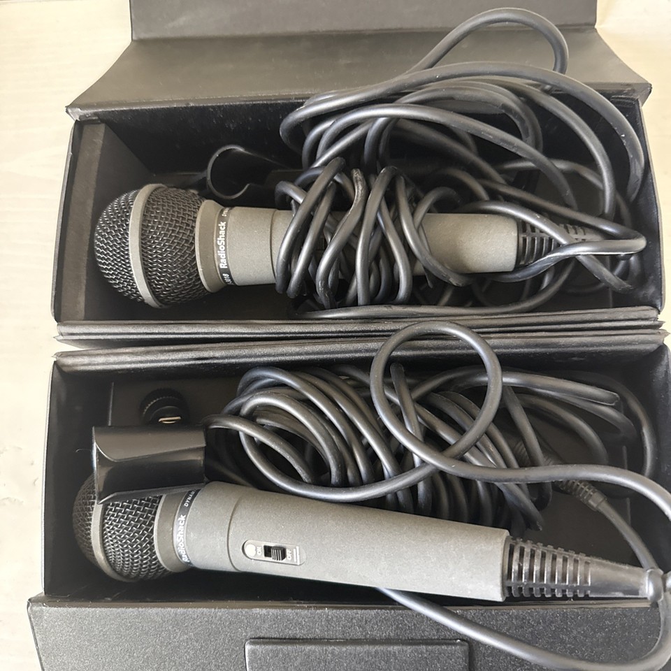2 Radio Shack 33-3018 Dynamic Unidirectional Microphones Plus DVD Mic ...