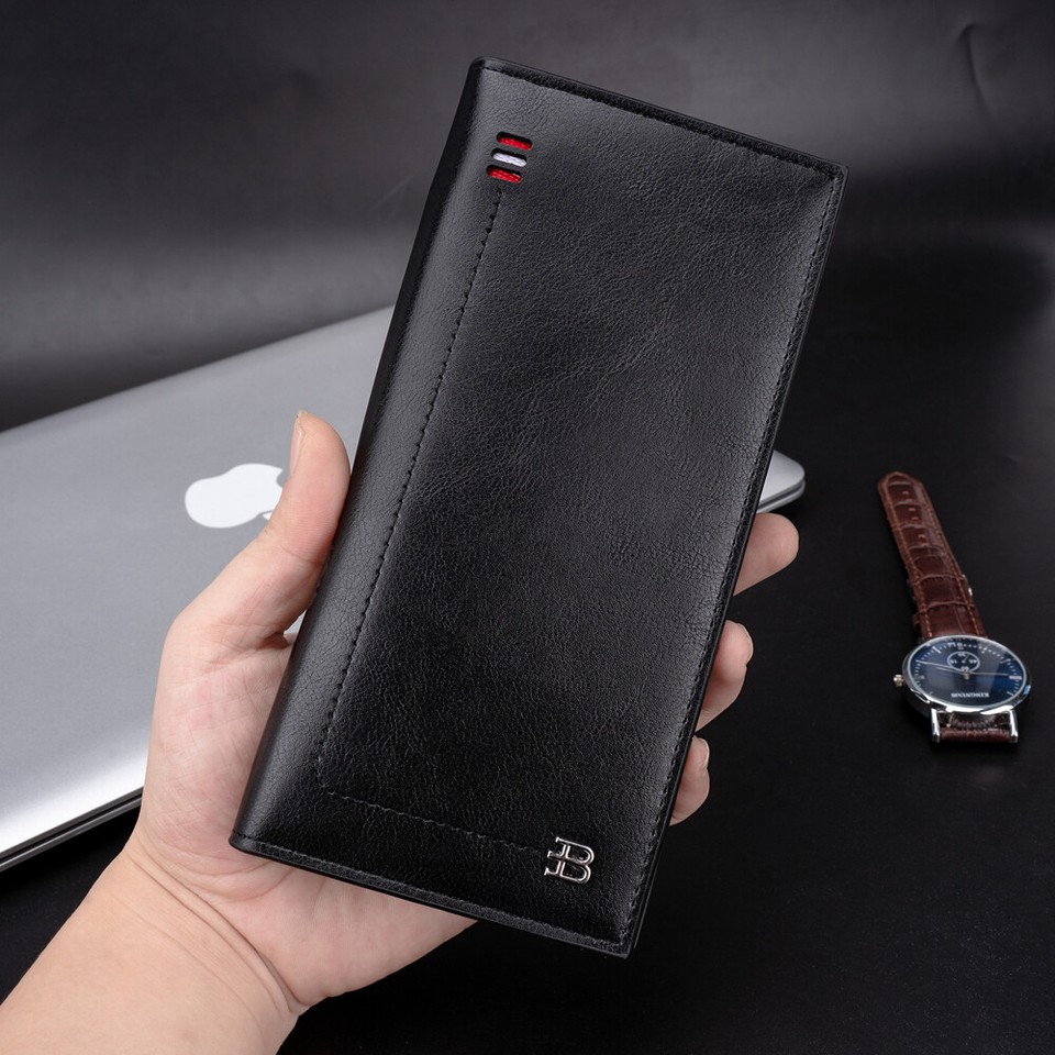Long Slim Wallet for Men RFID Leather Checkbook Wallet Bifold Credit ...